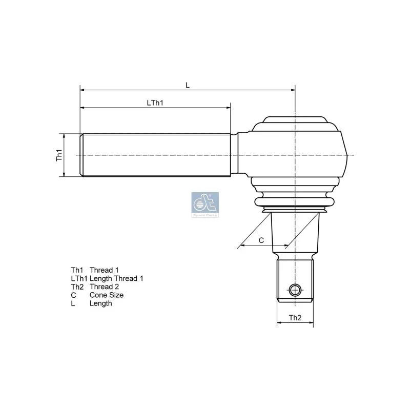 Rotule, filetage à droite, C: 12 mm, M14 x 1,5R, M10 x 1, L: 45 mm pour ...