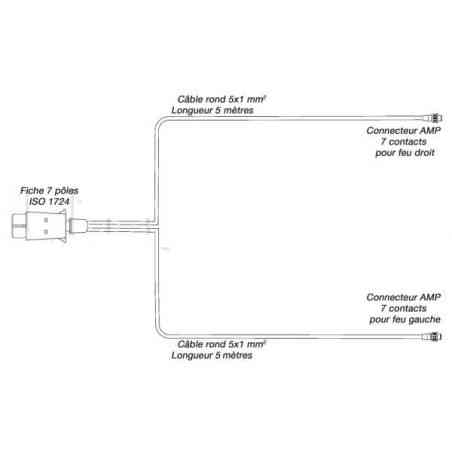 Faisceau électrique 7 pôles 12 Volts pour remorques 5 mètres